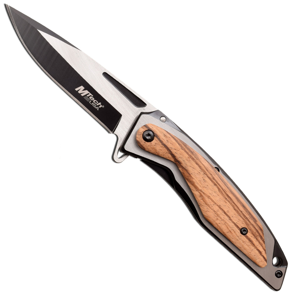 Explore MTech Usa MT-A1153BWD Folding Knife - Aluminum Handle w Wood ...