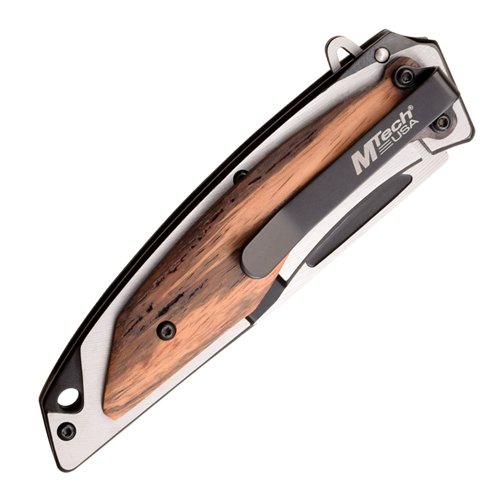Explore MTech Usa MT-A1153BWD Folding Knife - Aluminum Handle w Wood Overlay | Mrknife.com