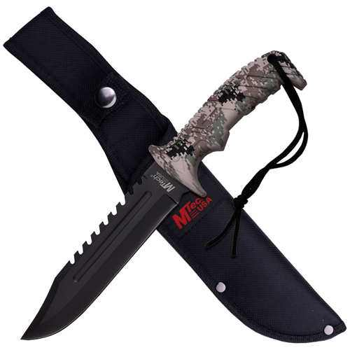 M-Tech USA Black Saw Back Blade Fixed Knife w/ Sheath | Mrknife