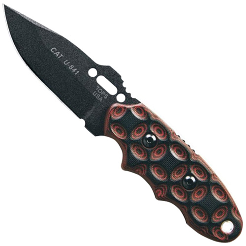TOPS 200H-02 CAT Red and Black G-10 Handle Fixed Blade Knife | Mrknife
